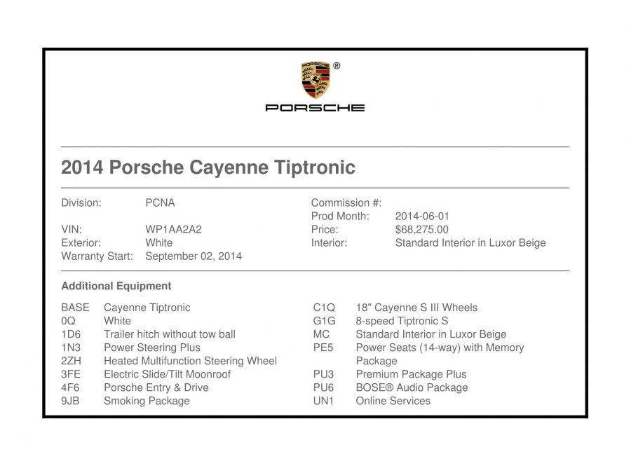 2014 Porsche Cayenne Base Default Coding List by Launch x431 v+ – The ...